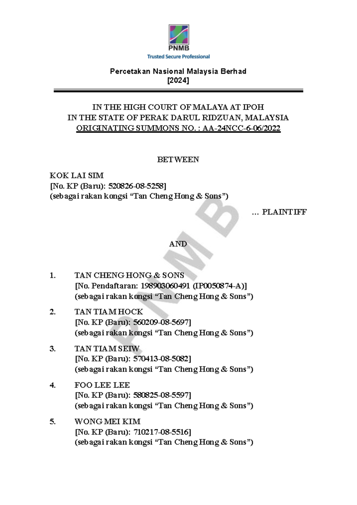 [Civil] Kok Lai Sim v Tan Cheng Hong & Sons: High Court Decision ...