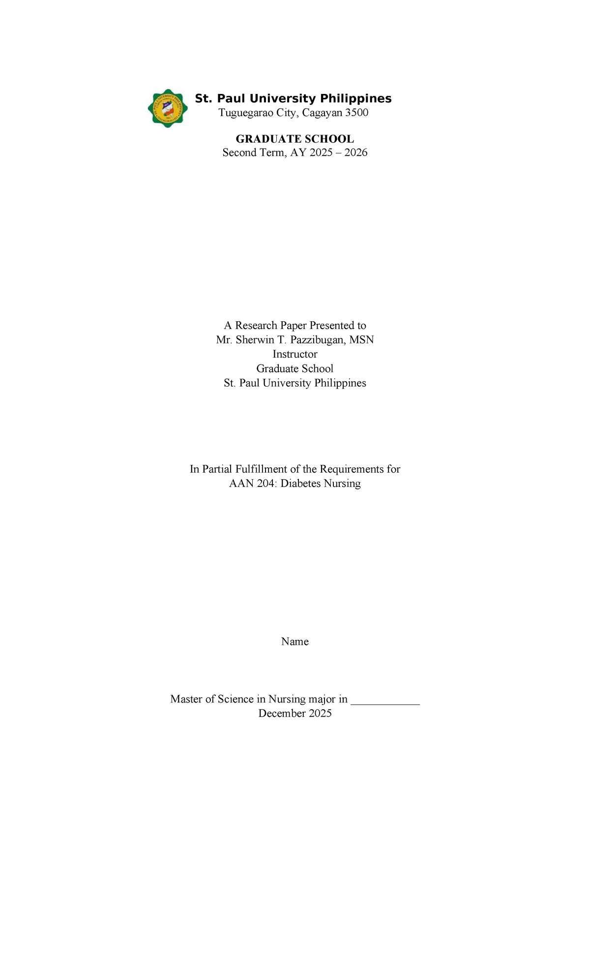 AAN 204: Research Paper on Diabetes Nursing in Advanced Practice - Studocu