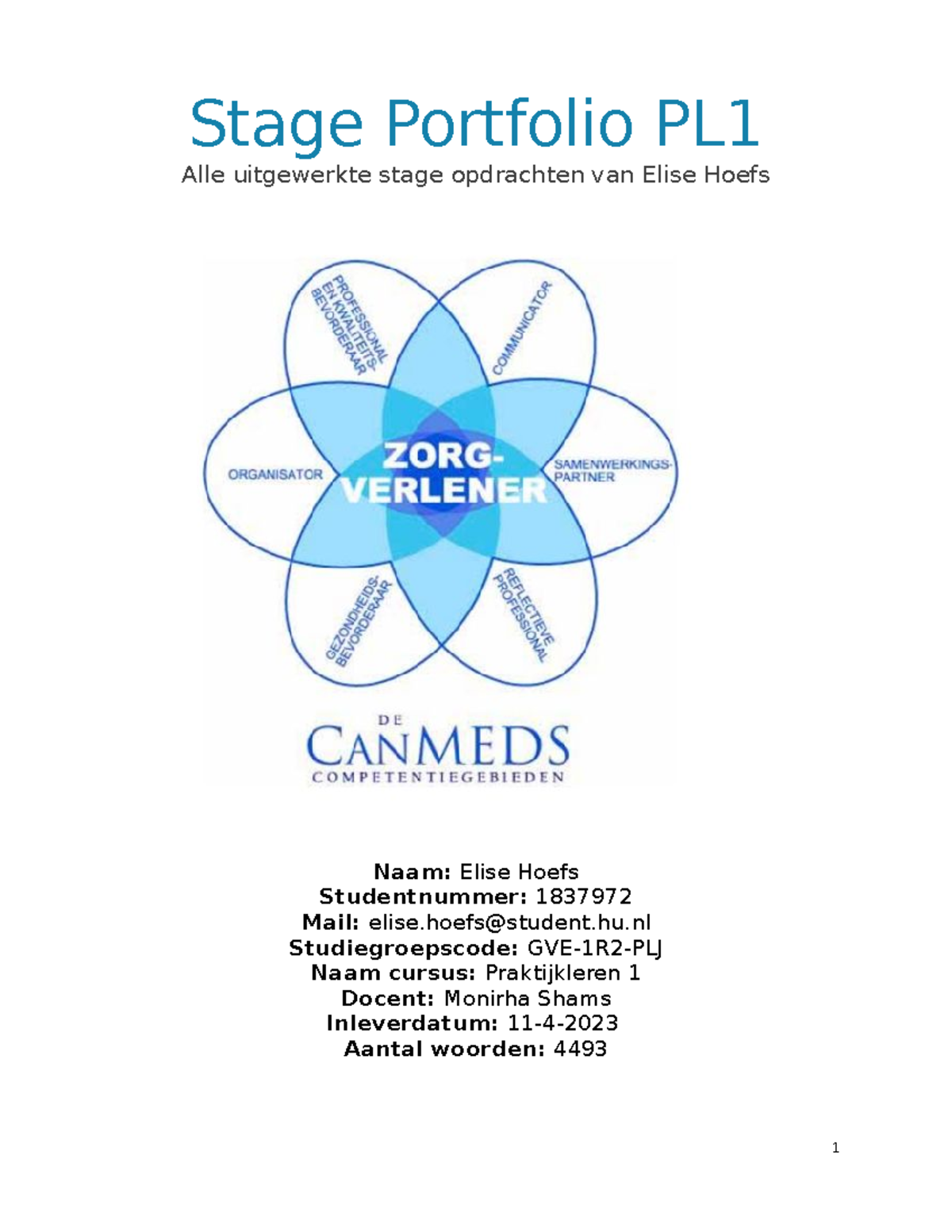 Stageportfolio PL1 van Elise Hoefs (Studentnummer: 1837972) - Studeersnel