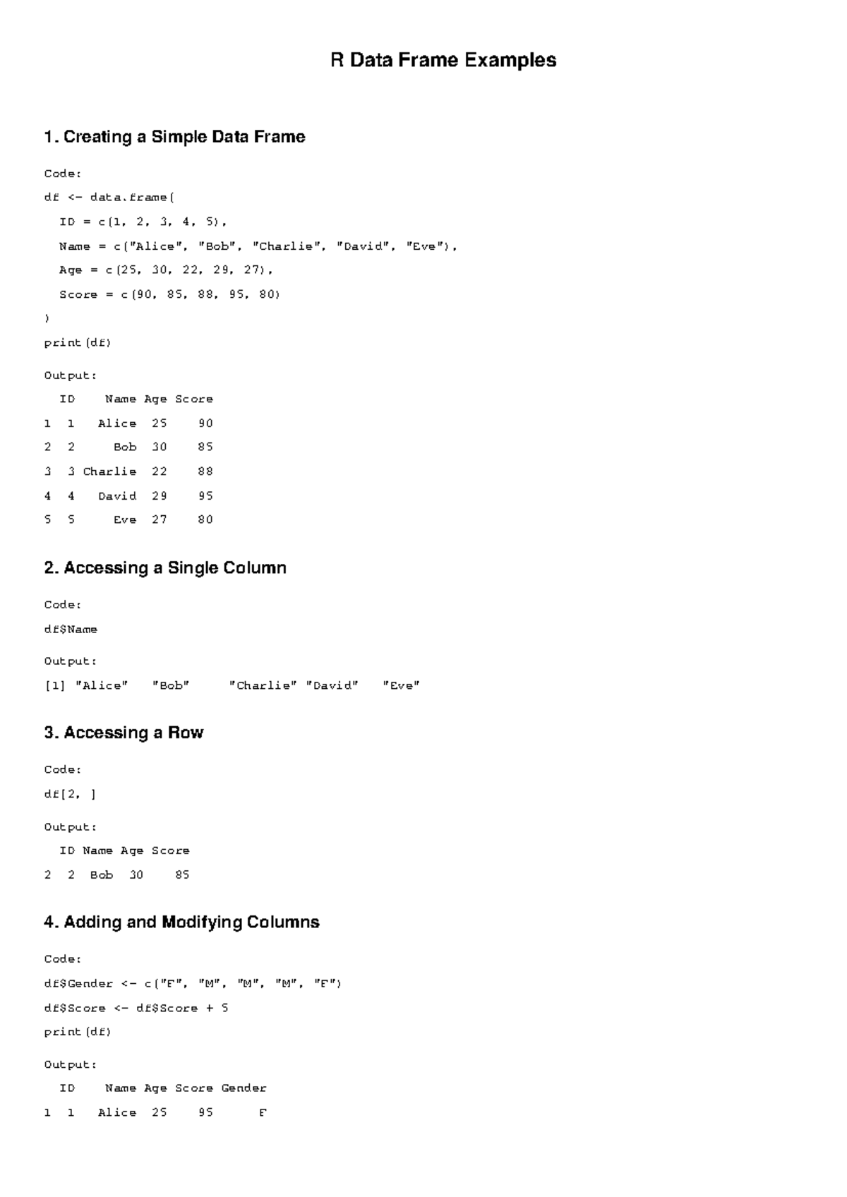 R Data Frame Examples: Creating, Modifying, and Analyzing Data - Studocu