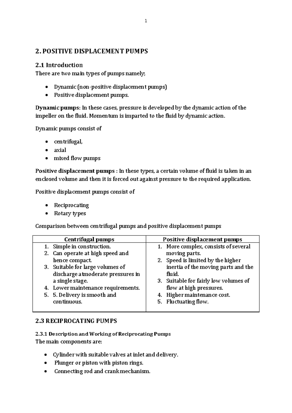 Positive Displacement Pumps: Detailed Notes and Analysis - Studocu