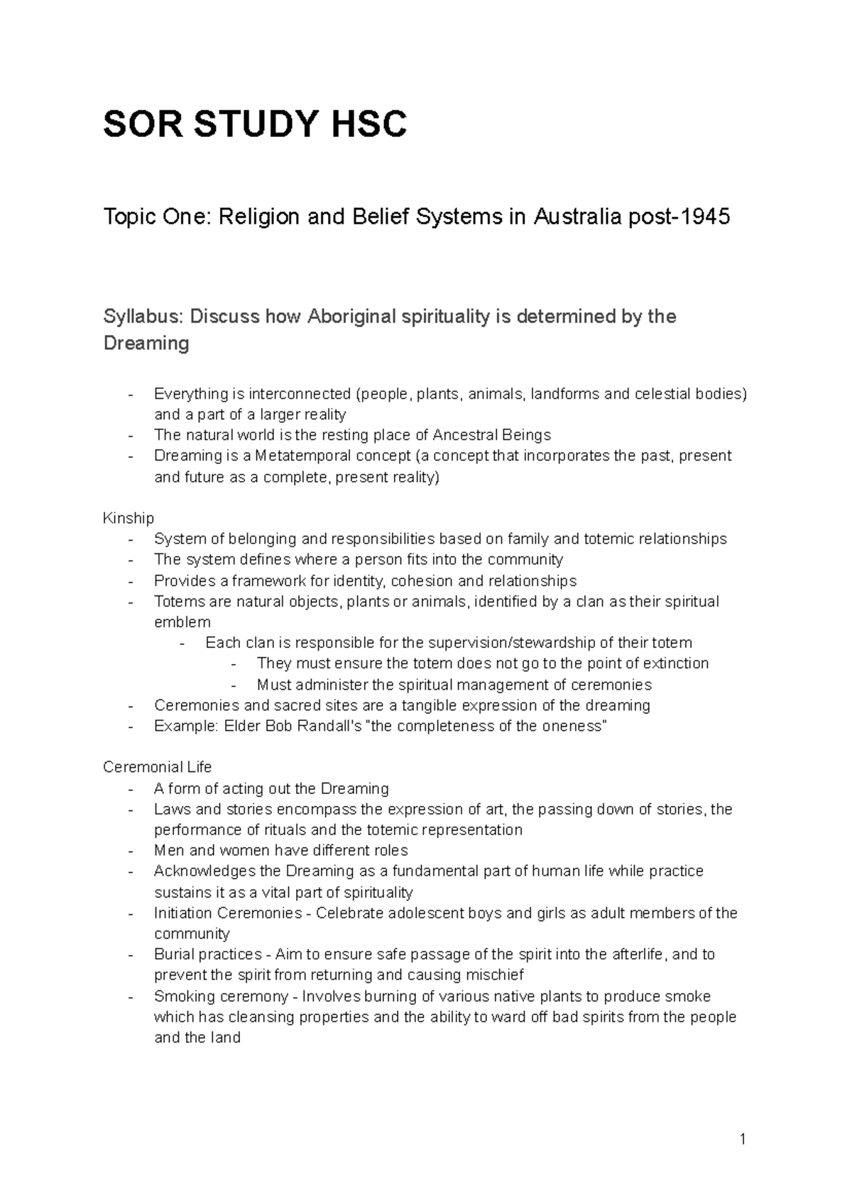 SOR HSC Topic One: Religion and Belief Systems in Australia Post-1945 ...
