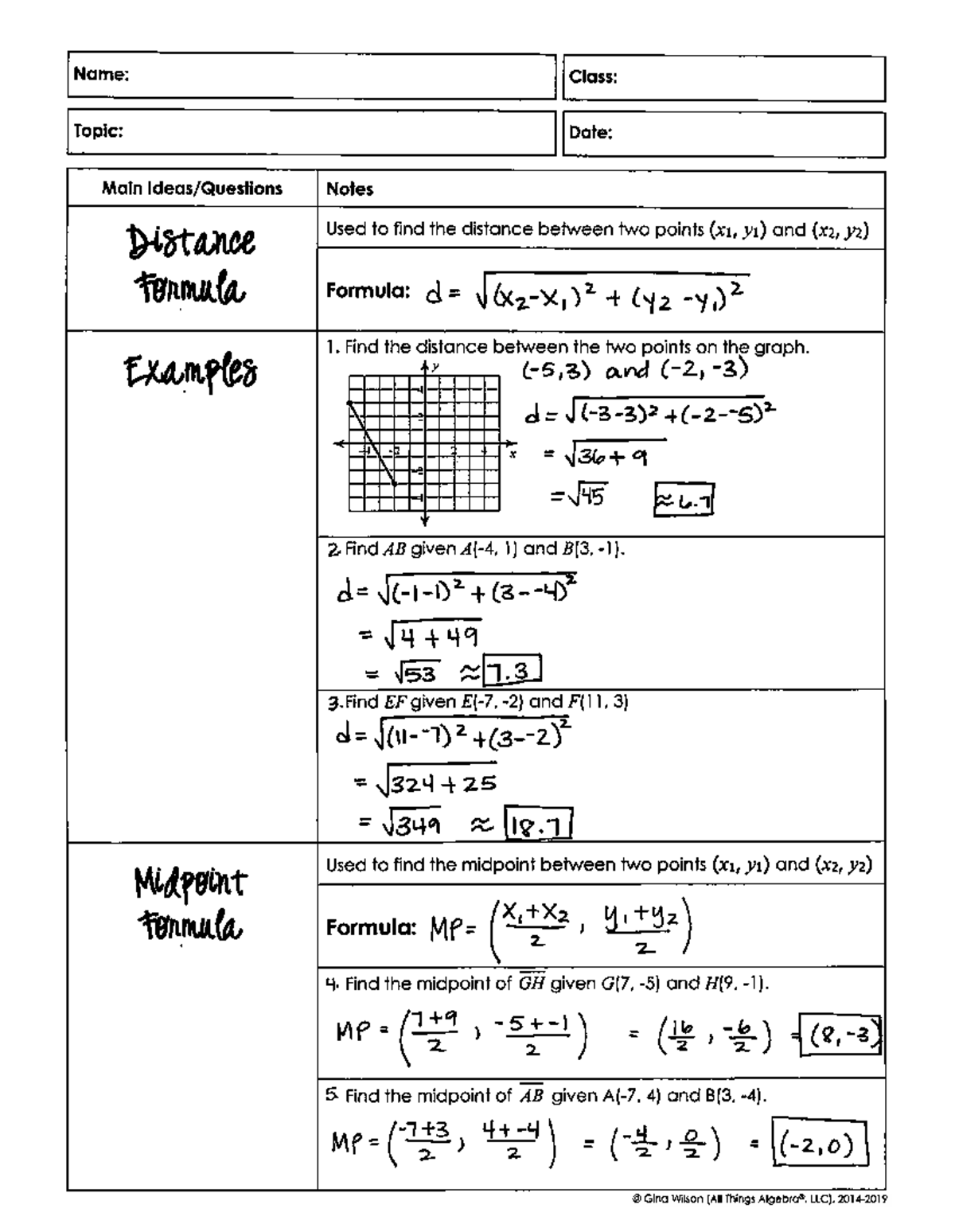 Distance & Midpoint Formulas: Key Notes for Math Class J349 - Studocu