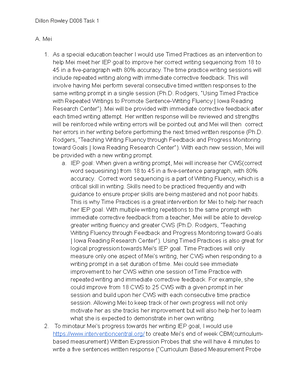 D006 Task 1 - Task 1 passed first try - A. One intervention strategy I ...