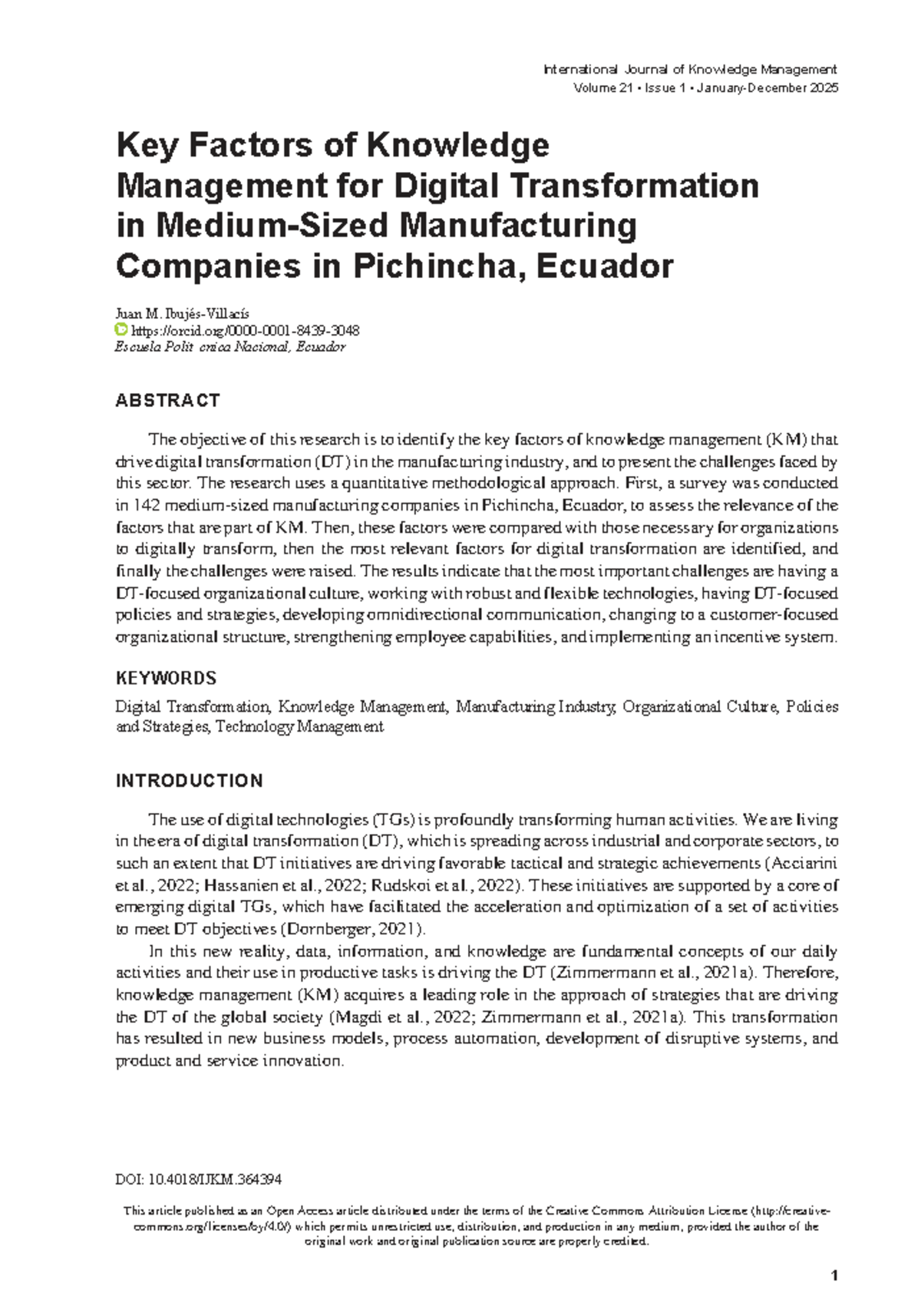 Key Factors of KM Driving Digital Transformation in Manufacturing (IJKM ...