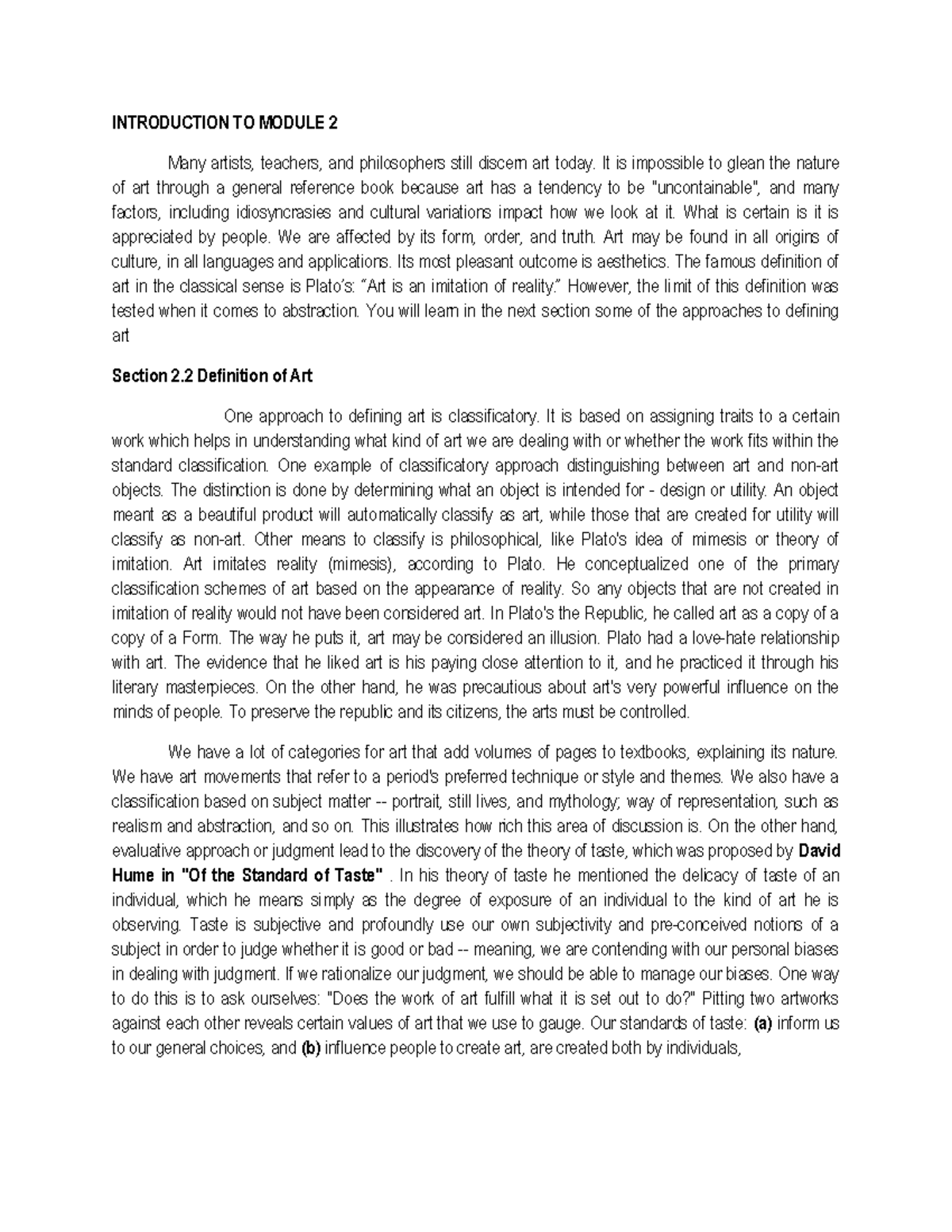 Art Appreciation: Introduction to Module 2 - HUM 101 - Studocu