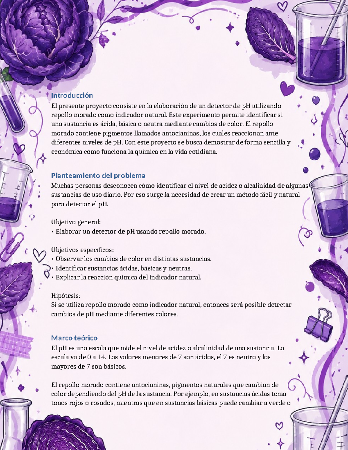 Detector de pH con Repollo Morado: Proyecto Experimental - Studocu