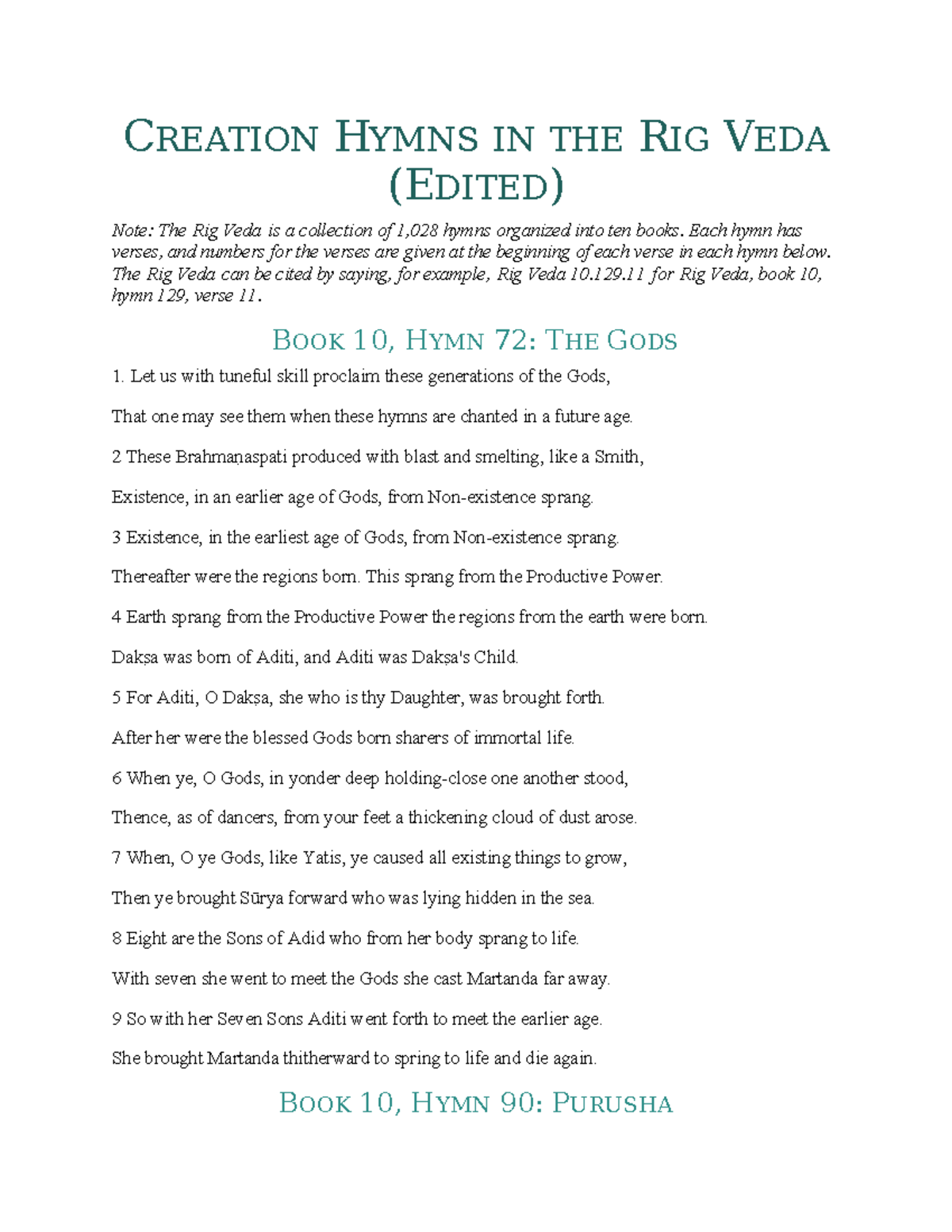 Creation Hymns from the Rig Veda: Key Texts & Insights - Studocu
