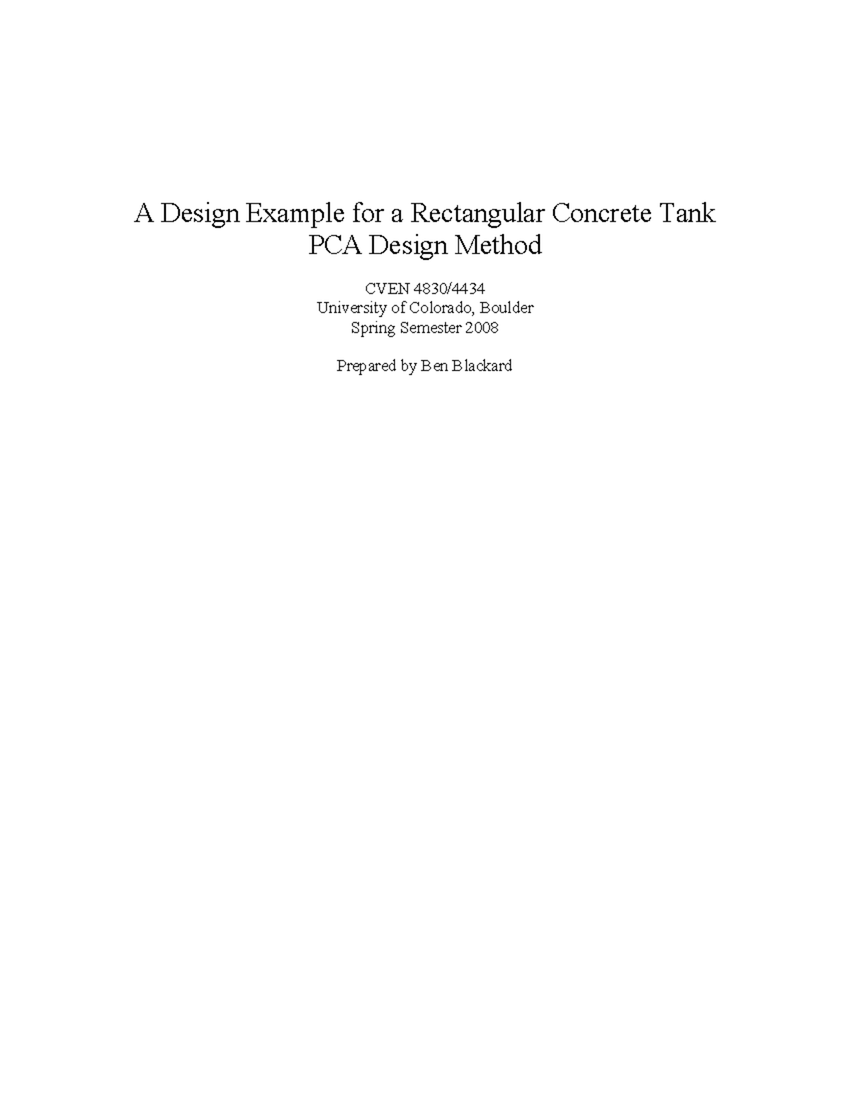 PCA-R CVEN 4830 Design Example for Rectangular Concrete Tanks - Studocu