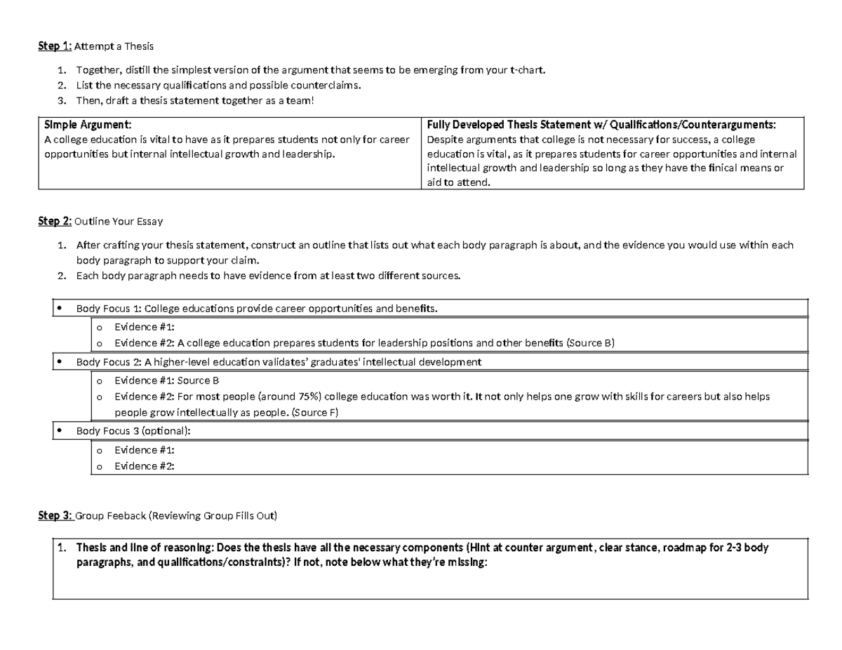 Synthesis Practice Round TWO - Step 1: Attempt a Thesis 1. Together ...