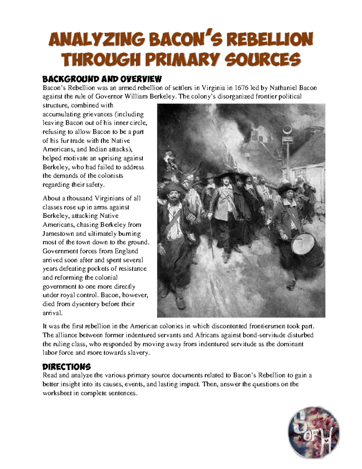 Bacon's Rebellion: Primary Source Analysis (HIST 101) - Studocu