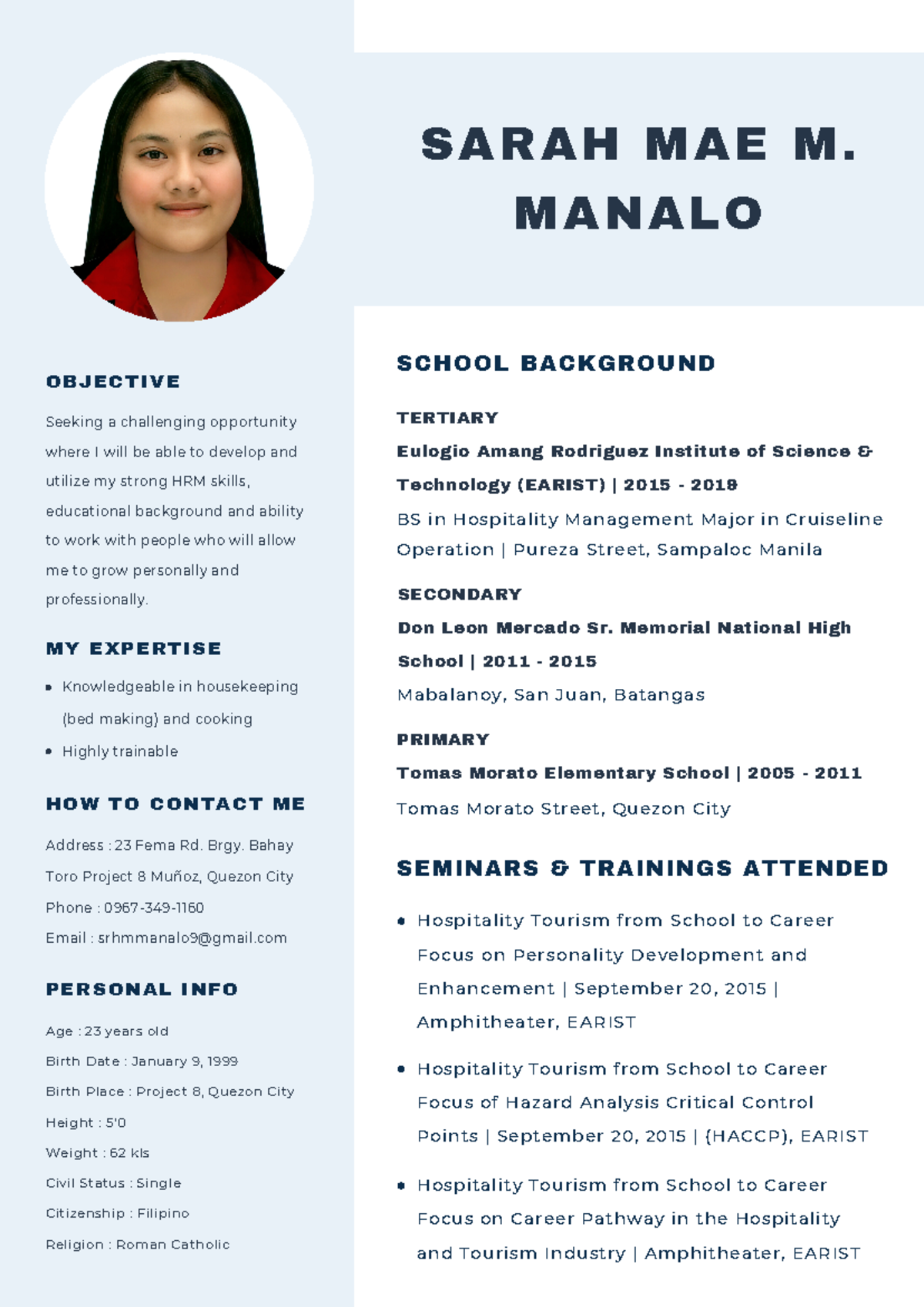 Manalo - No comment - SARAH MAE M. MANALO O B J E C T I V E Address ...