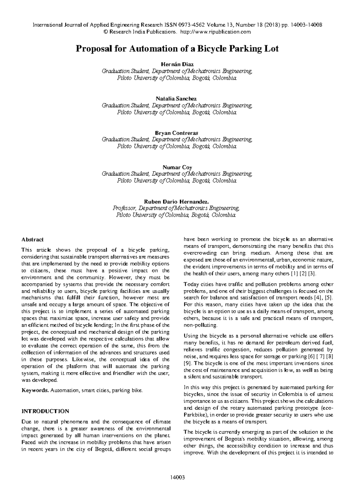 Automated Bicycle Parking System Proposal - Mechatronics Engineering ...