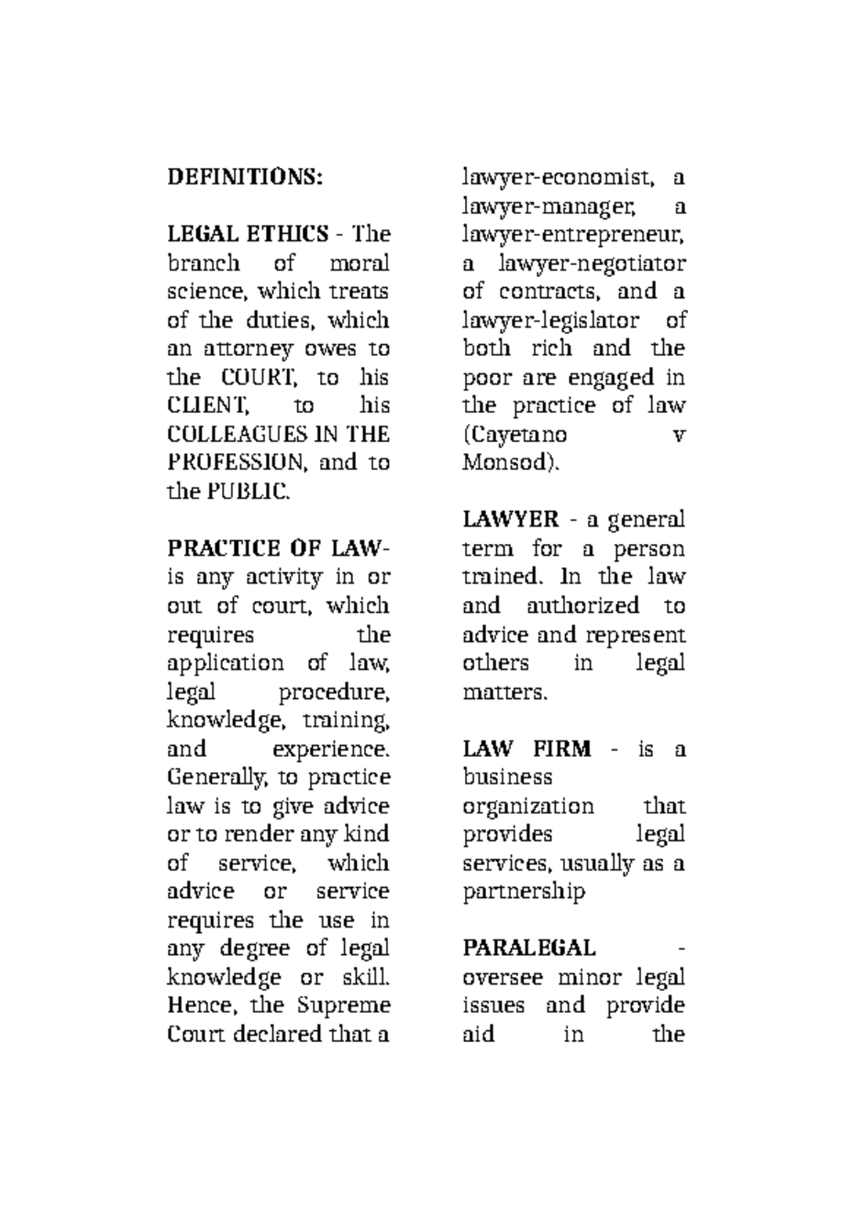 Legal Ethics Definitions: Key Concepts for Law Practice (LE 101) - Studocu