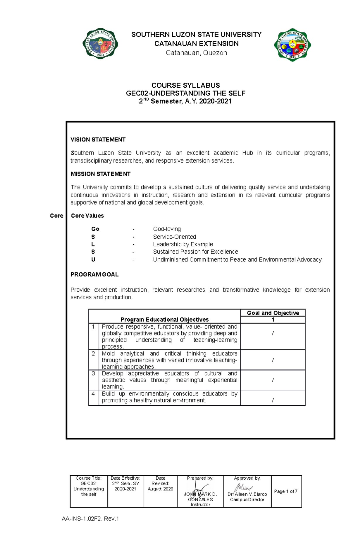 GEC02 - Module with assessment/activities - COURSE SYLLABUS GEC02 ...
