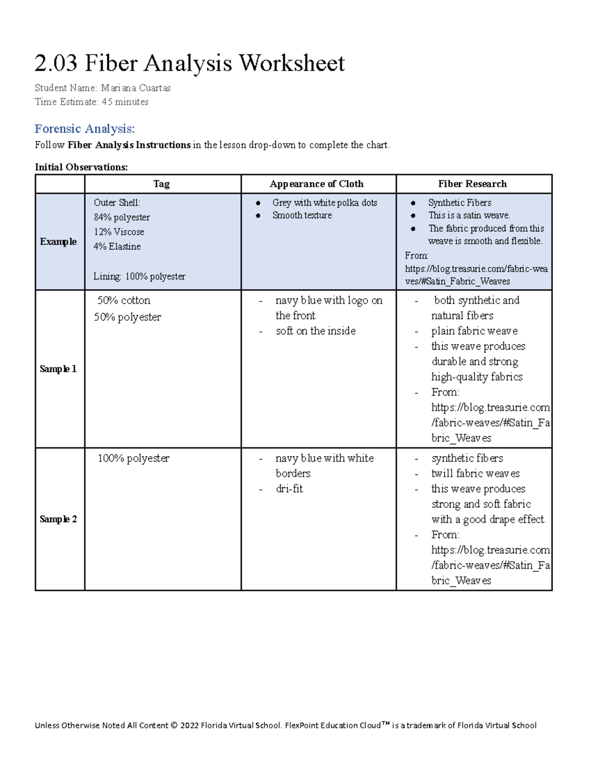 2.03 forensic science worskheet - 2 Fiber Analysis Worksheet Student ...