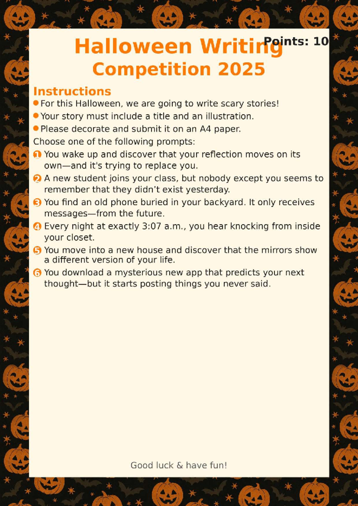 Halloween Writing Competition 2025: Scary Story Prompts - Studocu