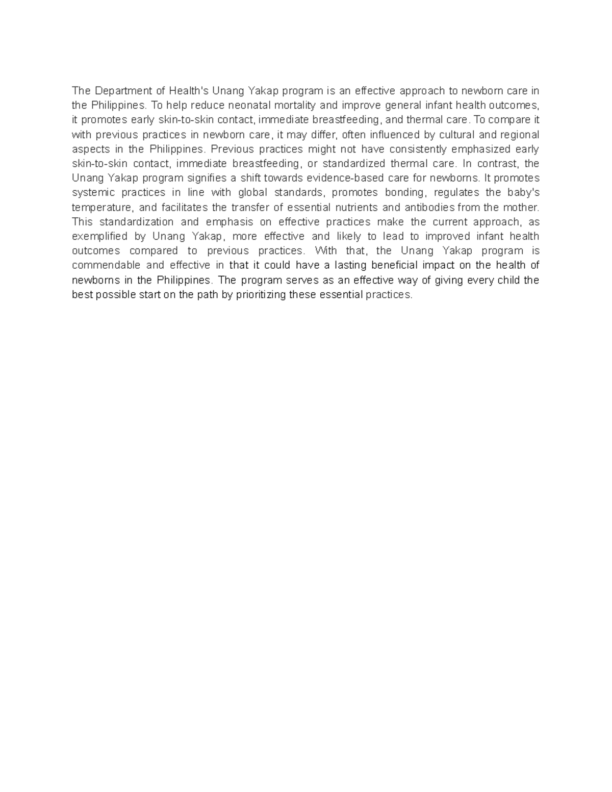 Unang yakap - To help reduce neonatal mortality and improve general ...