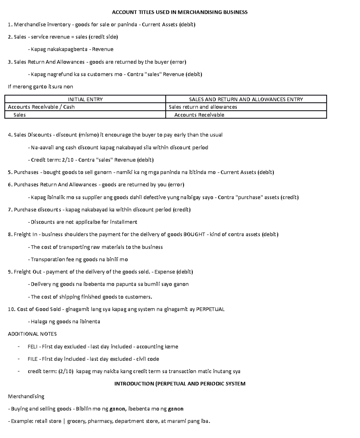 Merchandising Business Notes: Key Concepts and Journal Entries - Studocu