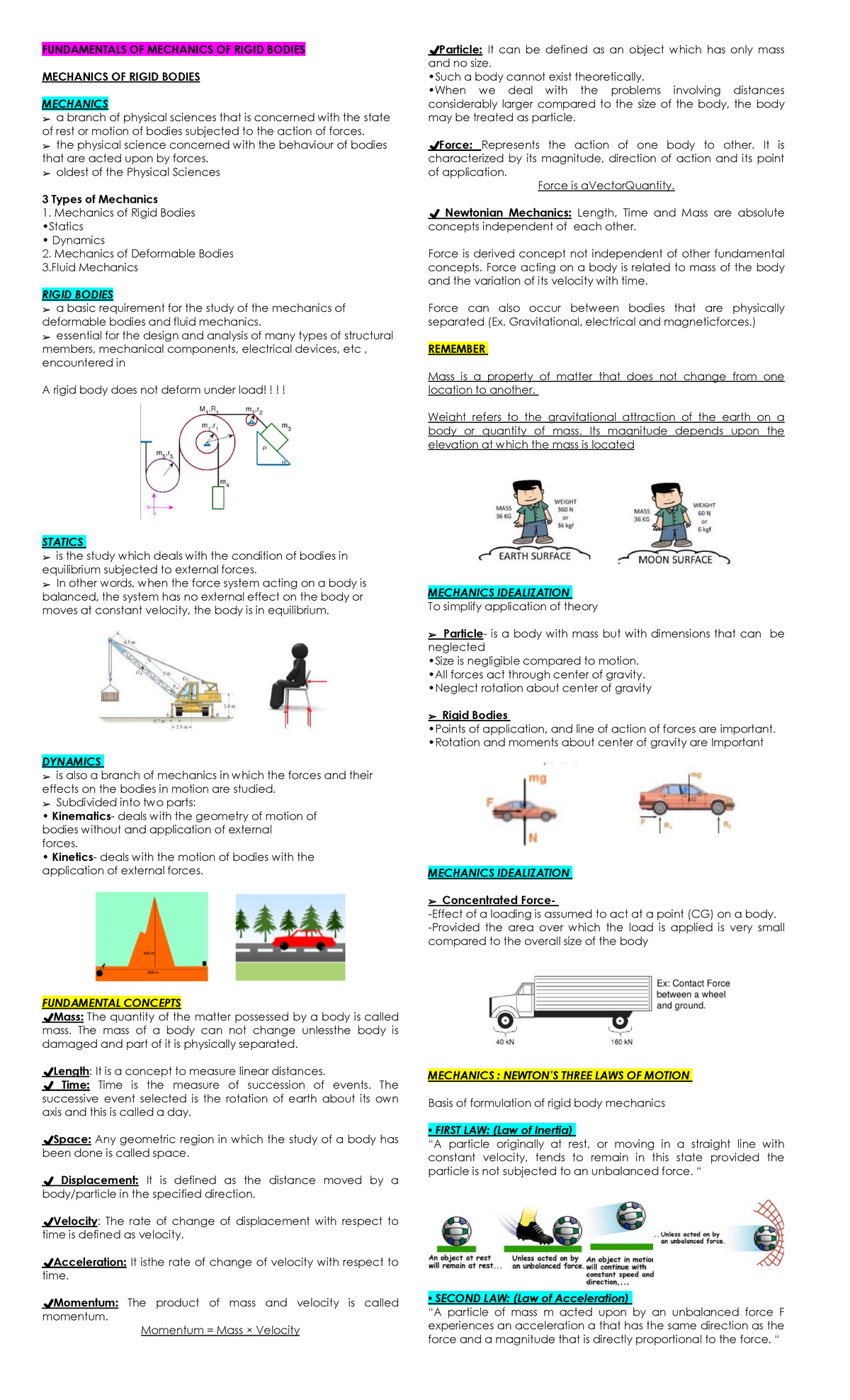 Mechanics of Rigid Bodies Review Notes (Final Exam) - Studocu
