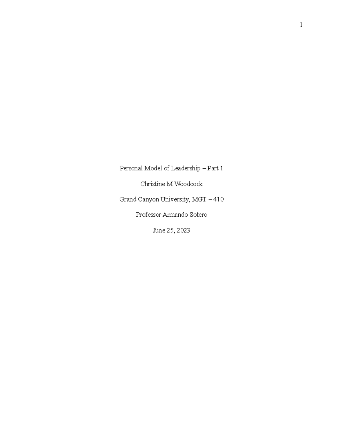 MGT-410 Personal Leadership Model Essay: Values in Leadership - Studocu