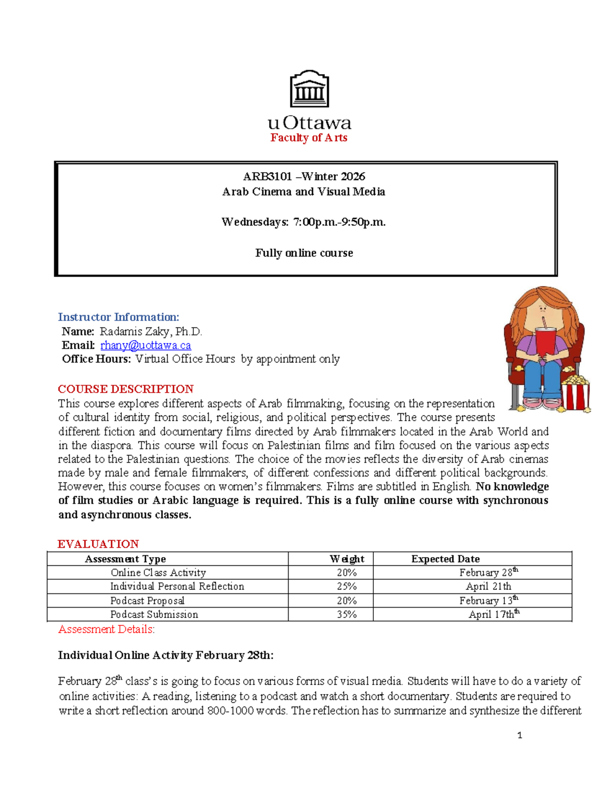 ARB3101 2026 Final Syllabus: Arab Cinema & Visual Media Course - Studocu