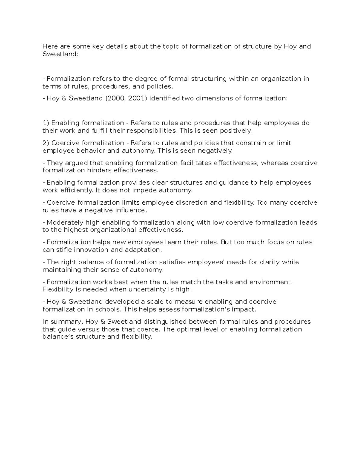 Formalization of Structure: Key Insights by Hoy & Sweetland - Studocu