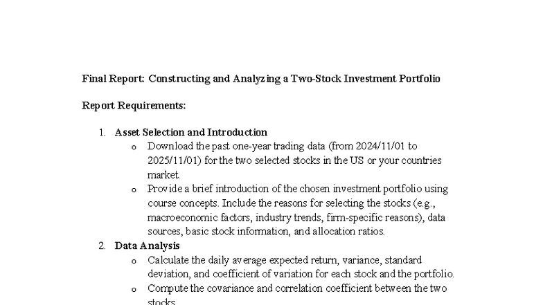 FIN 301: Final Report on Investment Portfolio Analysis - Studocu