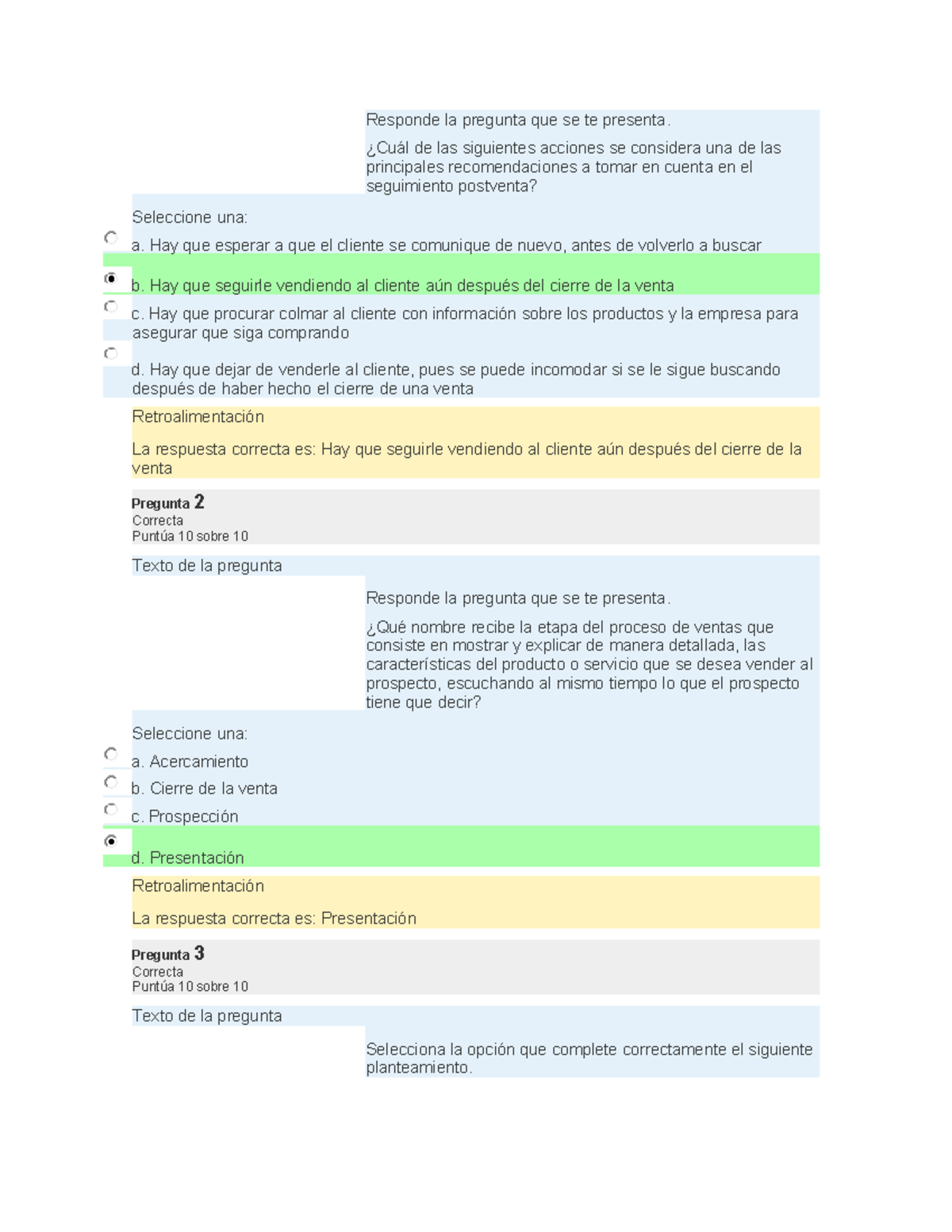 Examen Proceso de Ventas: Preguntas y Respuestas Clave - Studocu