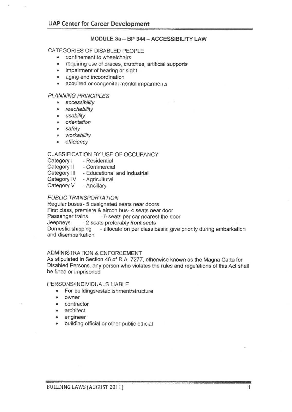 UAP Center for Career Development MODULE 8 BP 344 Accessibility Law ...