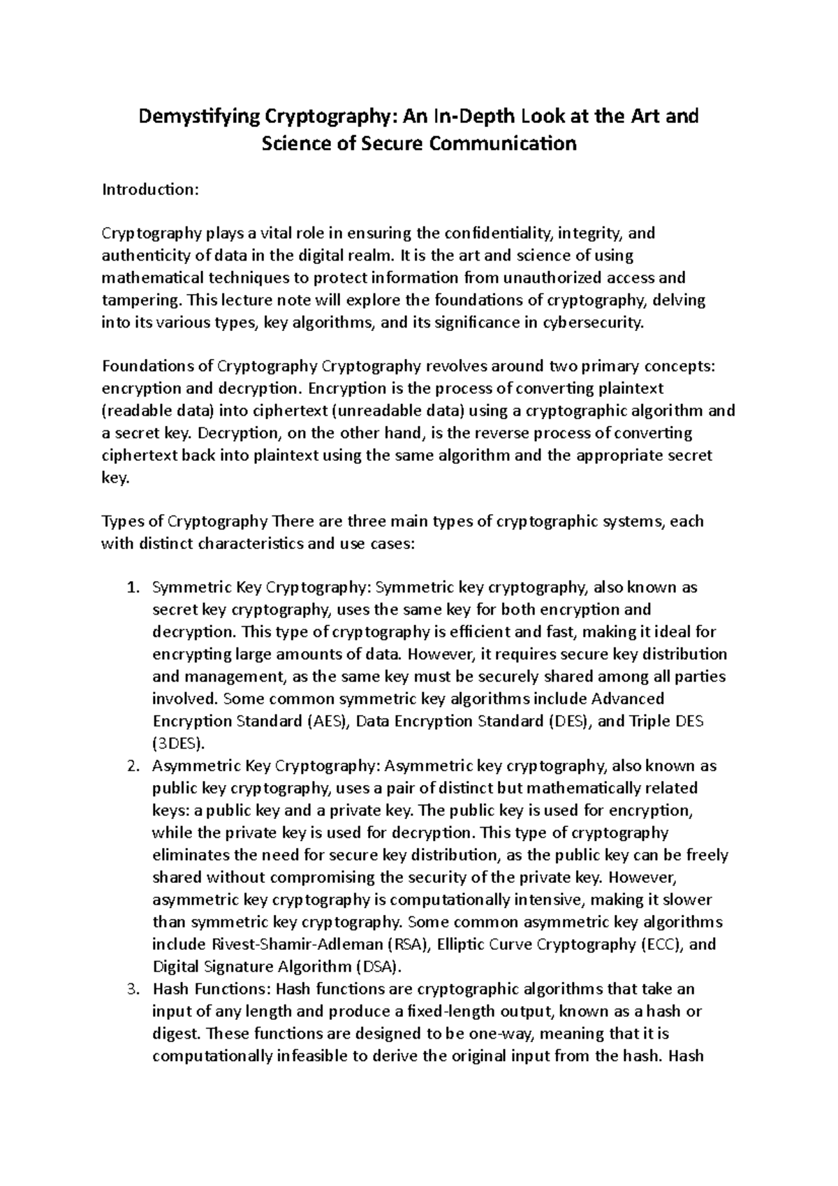 Cryptography Demystified: Exploring Secure Communication Foundations ...
