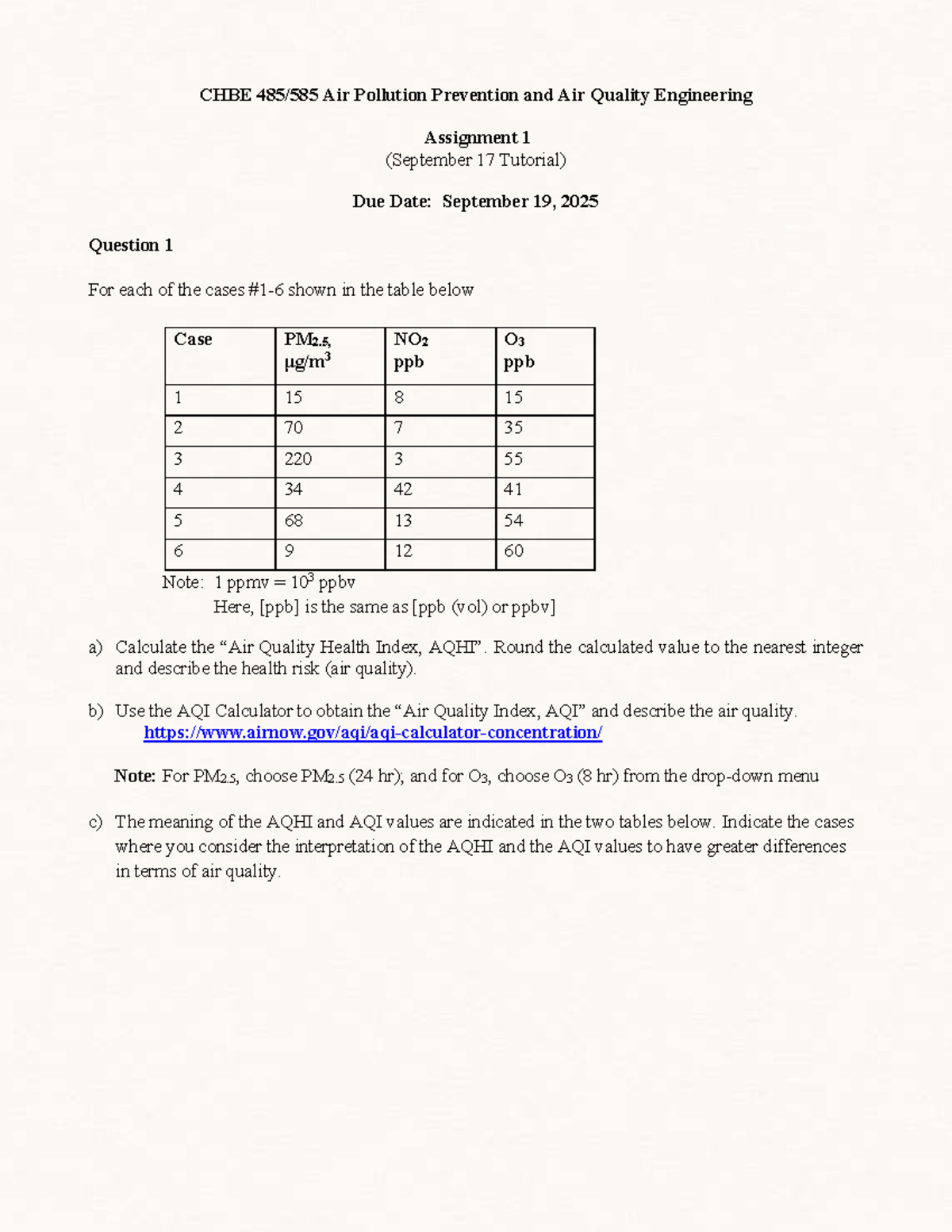 CHBE 3153 Air Pollution Prevention & Air Quality Engineering Assignment ...