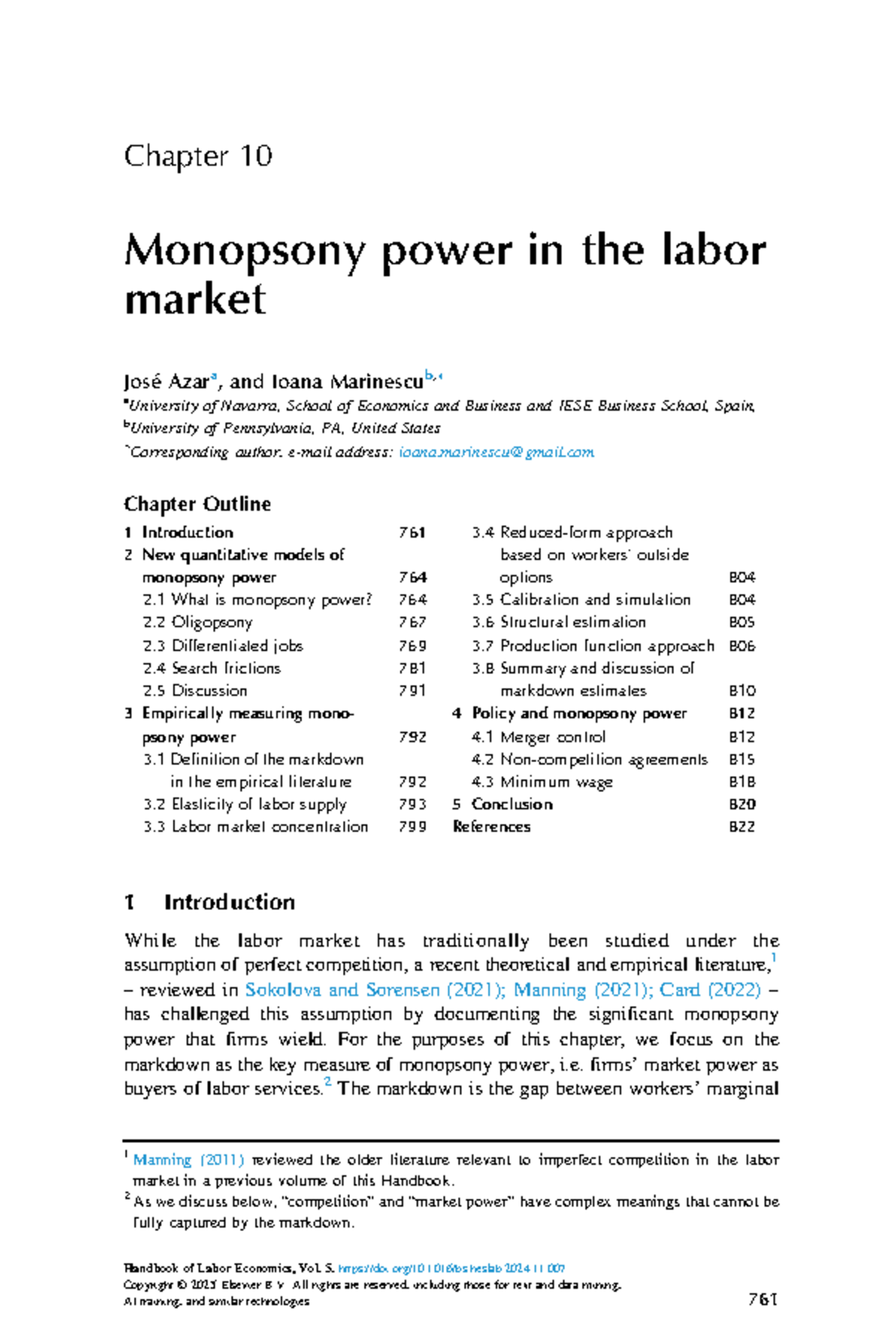 Chapter 10: Monopsony Power in the Labor Market - Insights and Models ...