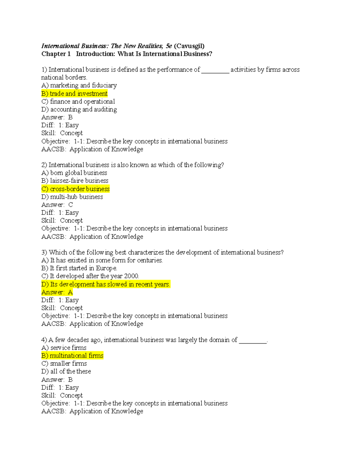 International Business Concepts: Test Bank for Globalisation Ch. 1 ...