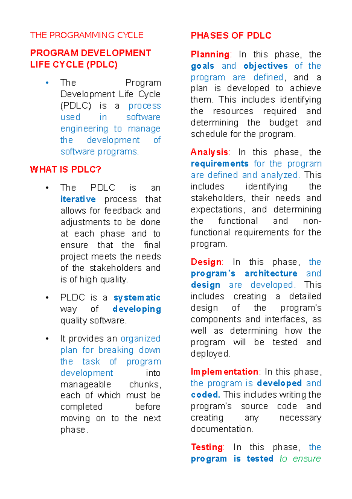 Computer Programming - THE PROGRAMMING CYCLE PROGRAM DEVELOPMENT LIFE CYCLE (PDLC) - The Program ...