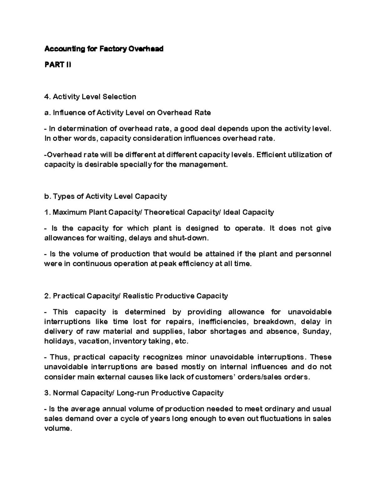 Accounting for Factory Overhead: Activity Levels & Rates Analysis - Studocu