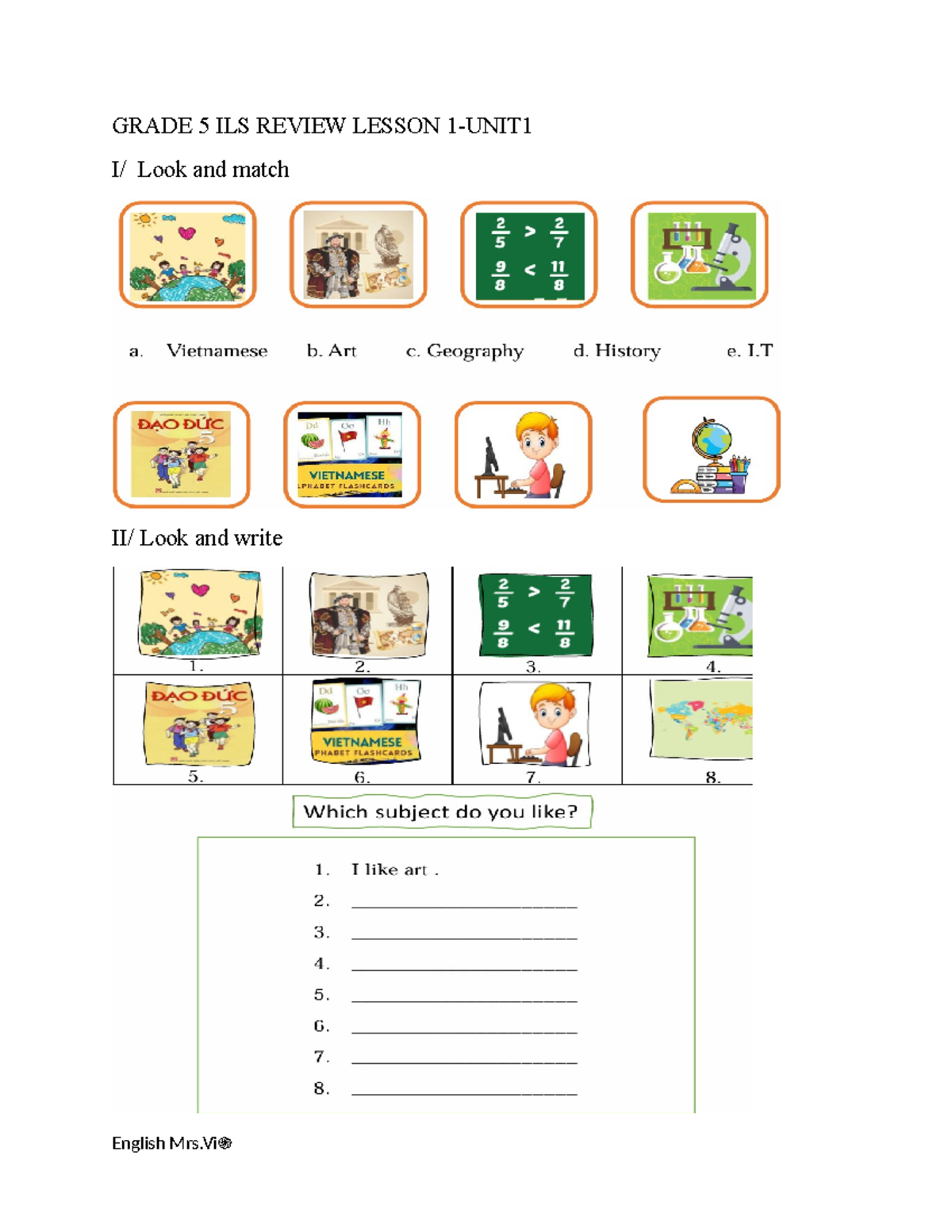 Grade 5 ILS Review Lesson 1-U1: Look, Match, and Write Activities - Studocu