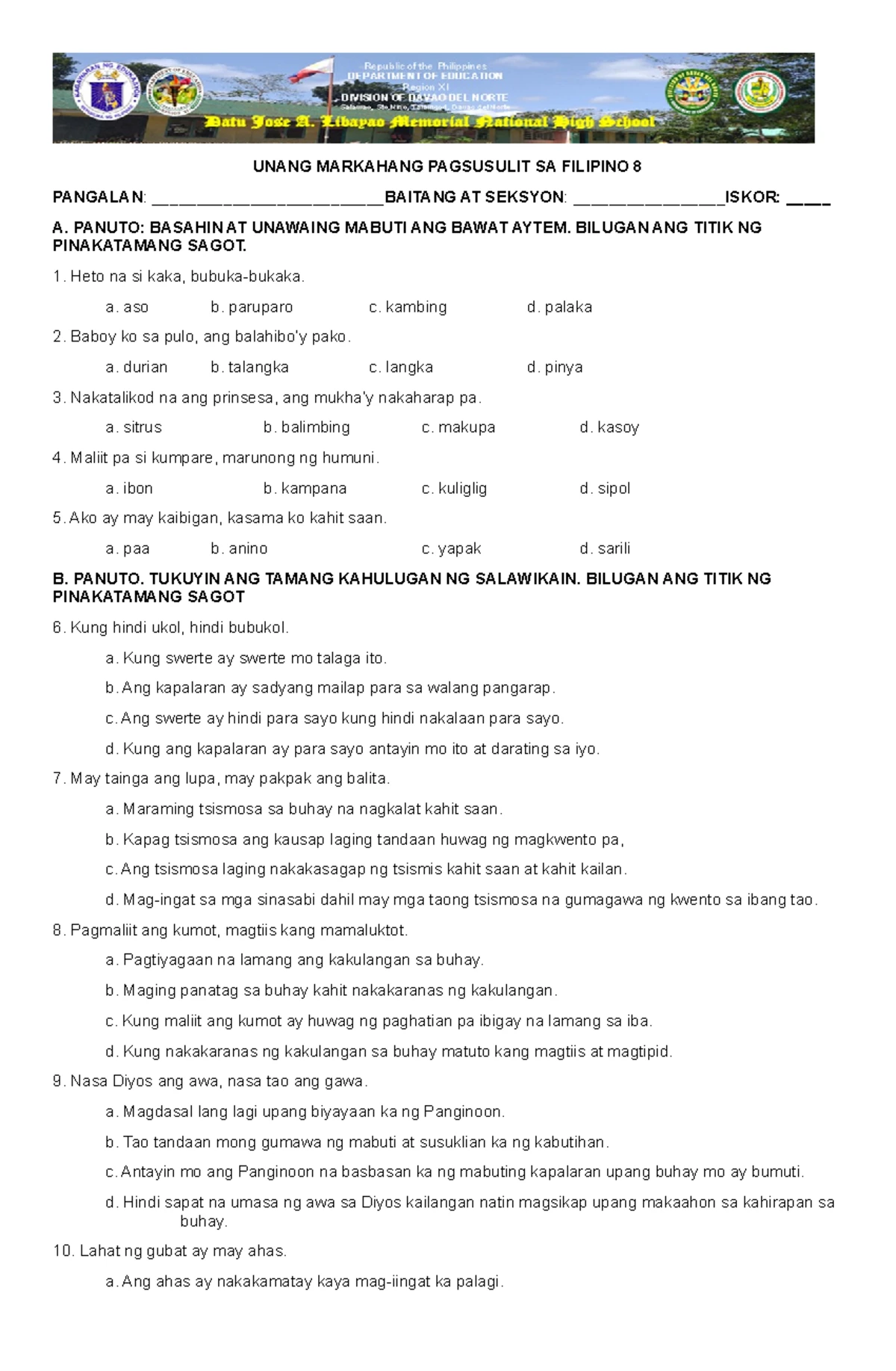 DLL Filipino 8 Q1 Mod2 - DAILY LESSON LOG ( Pang-Araw- Araw Na Tala Sa ...