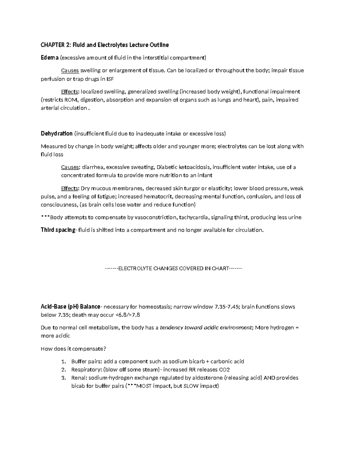 Chapter 2 Fluid and Electrolyte Balance Leture Outline - CHAPTER 2 ...