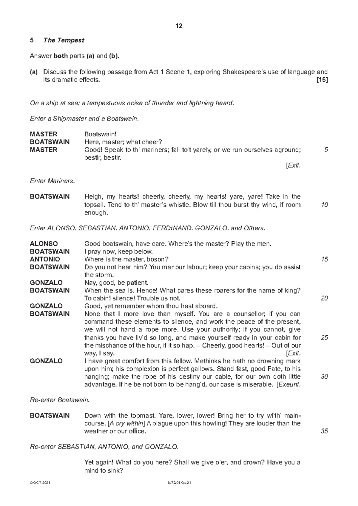 2021 P1 English - The Tempest Act 1 Scene 1 Analysis - Studocu
