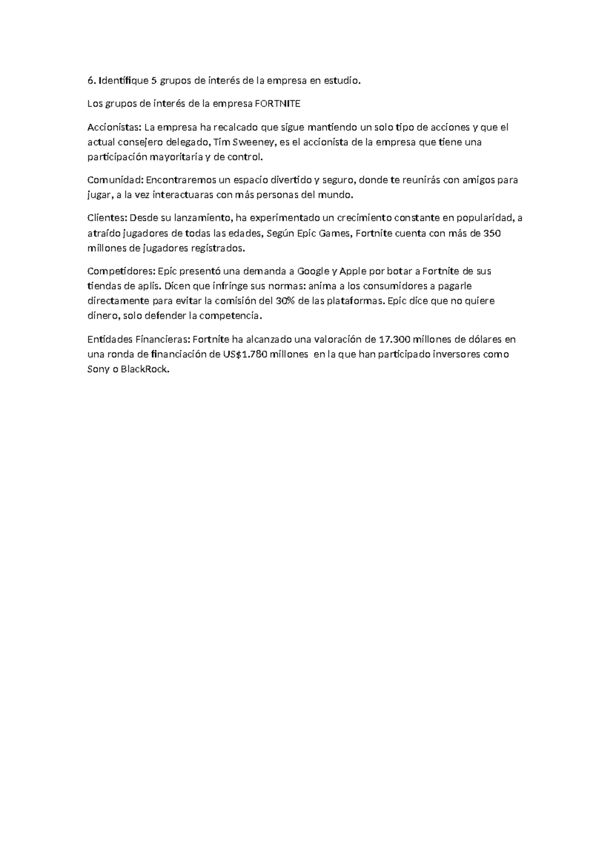 Grupos de Interés de Fortnite: Análisis de Stakeholders en la Empresa ...