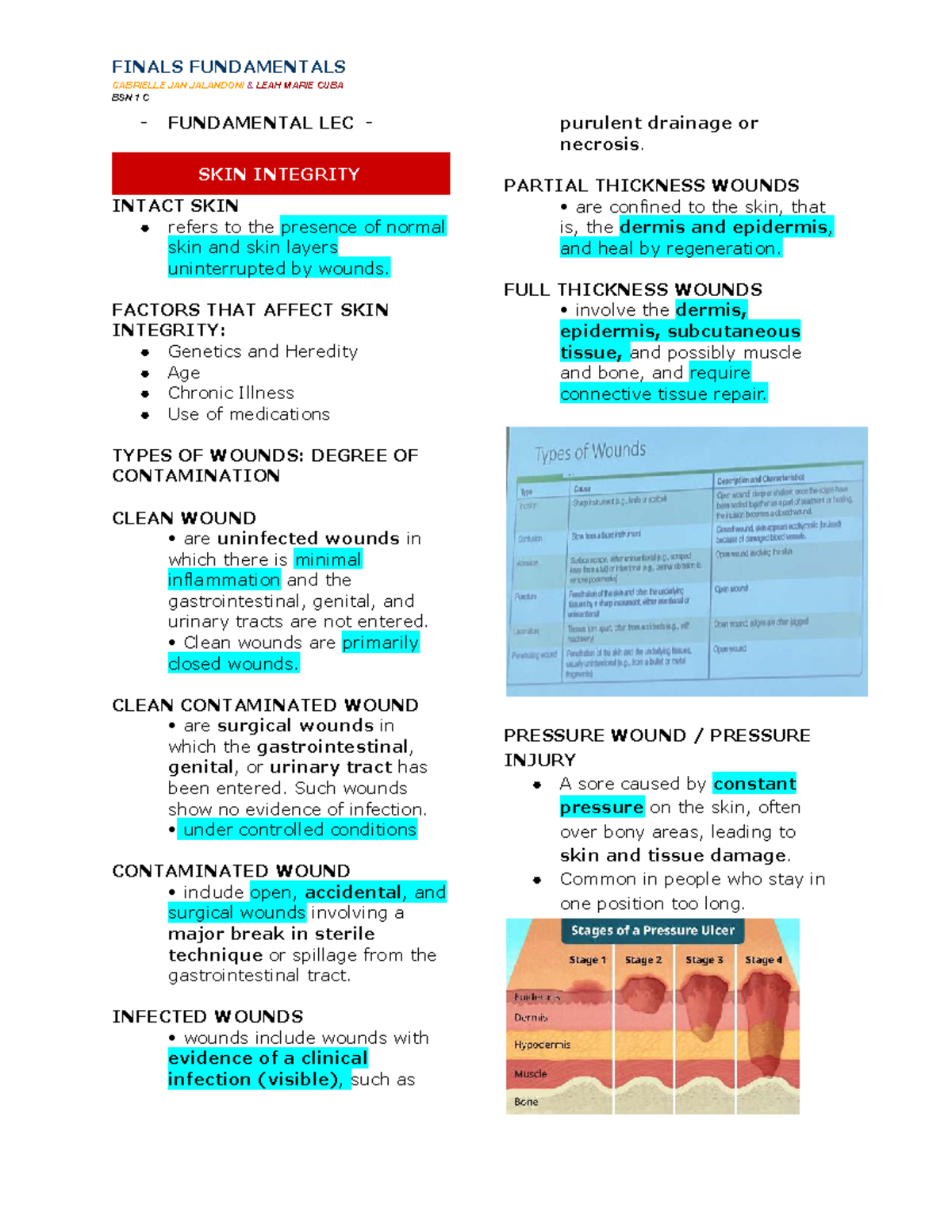 BSN 1 C Finals Lecture: Skin Integrity and Wound Healing Essentials ...