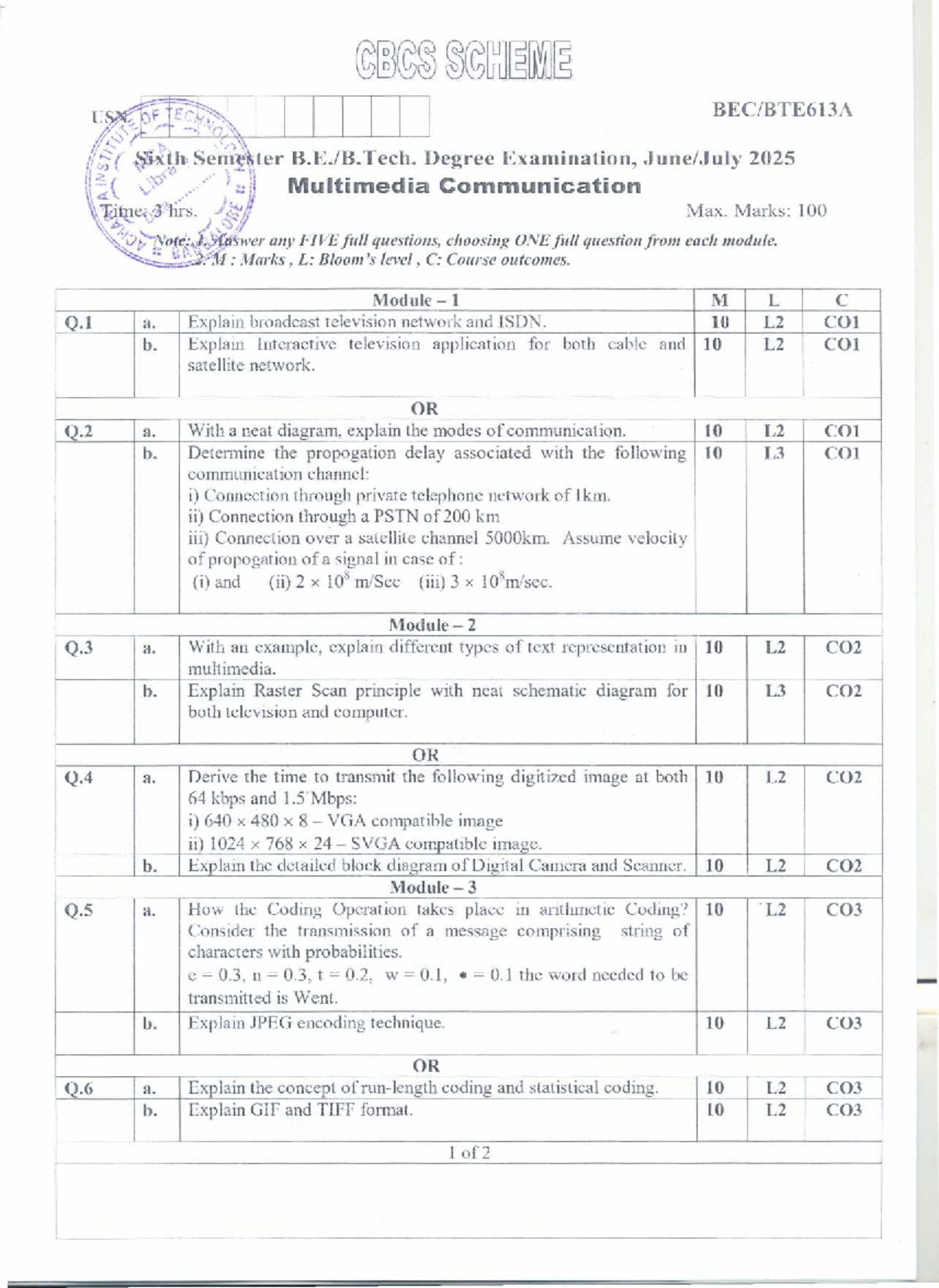 MM June BEC-BTE613A - Multimedia Communication Exam Questions - Studocu
