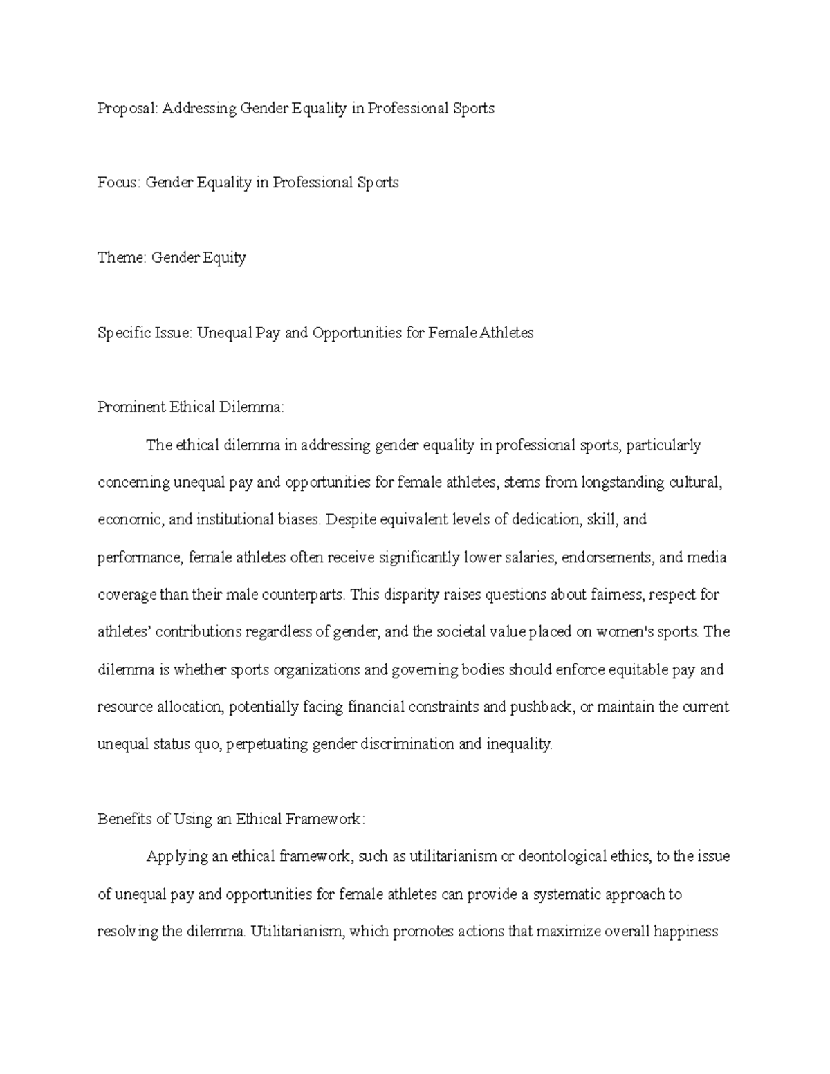 Project Proposal - Gender Equality in Proffesional Sports - Proposal ...
