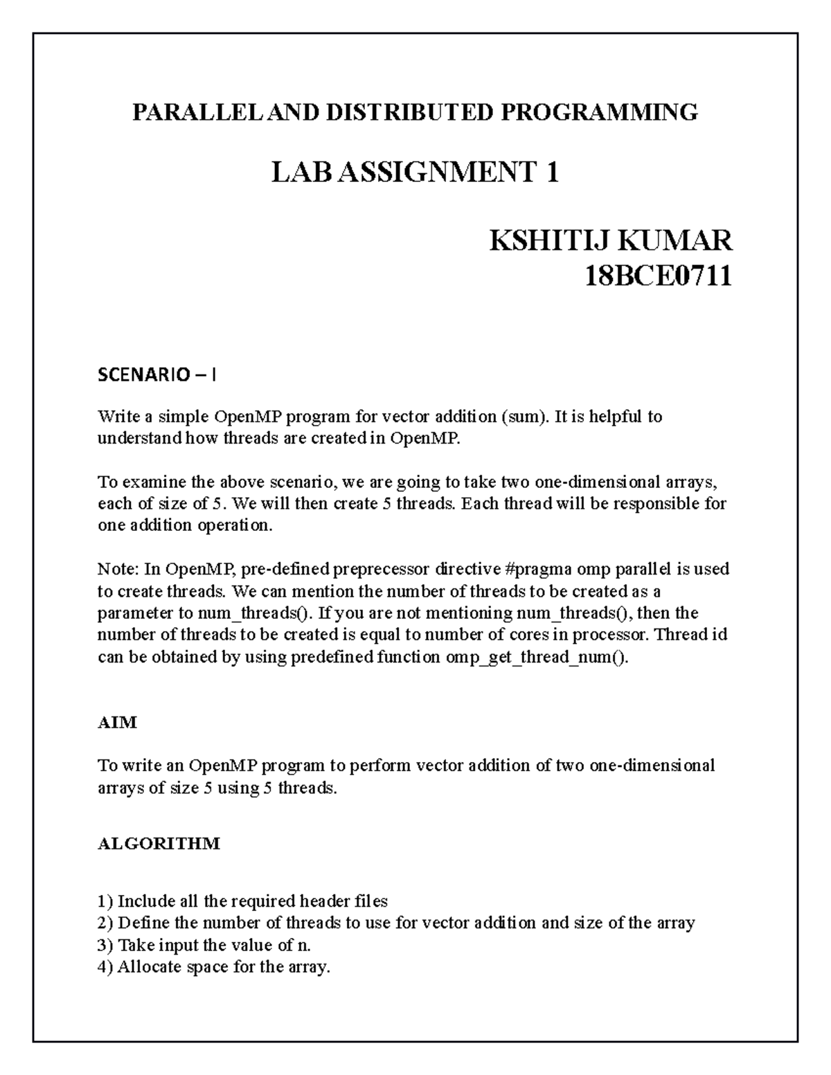 18bce0711 Pdc Lab1 Openmp Program Parallel And Distributed