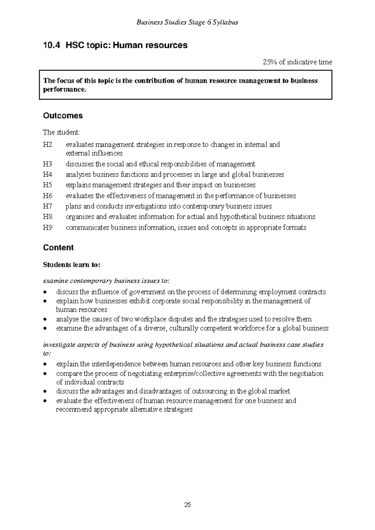 Business Studies Stage 6 Syllabus: Human Resources HSC 10.4 - Studocu
