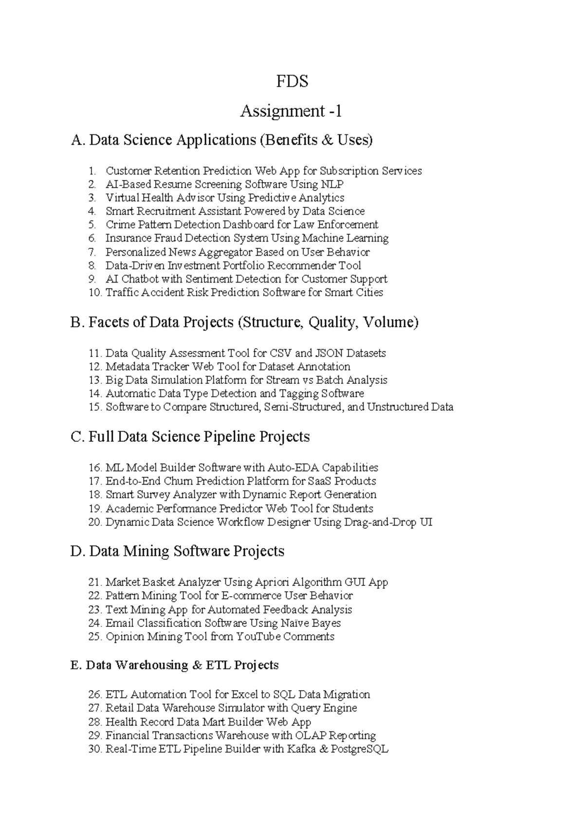 FDS Assignment 1: Data Science Applications and Projects Overview - Studocu