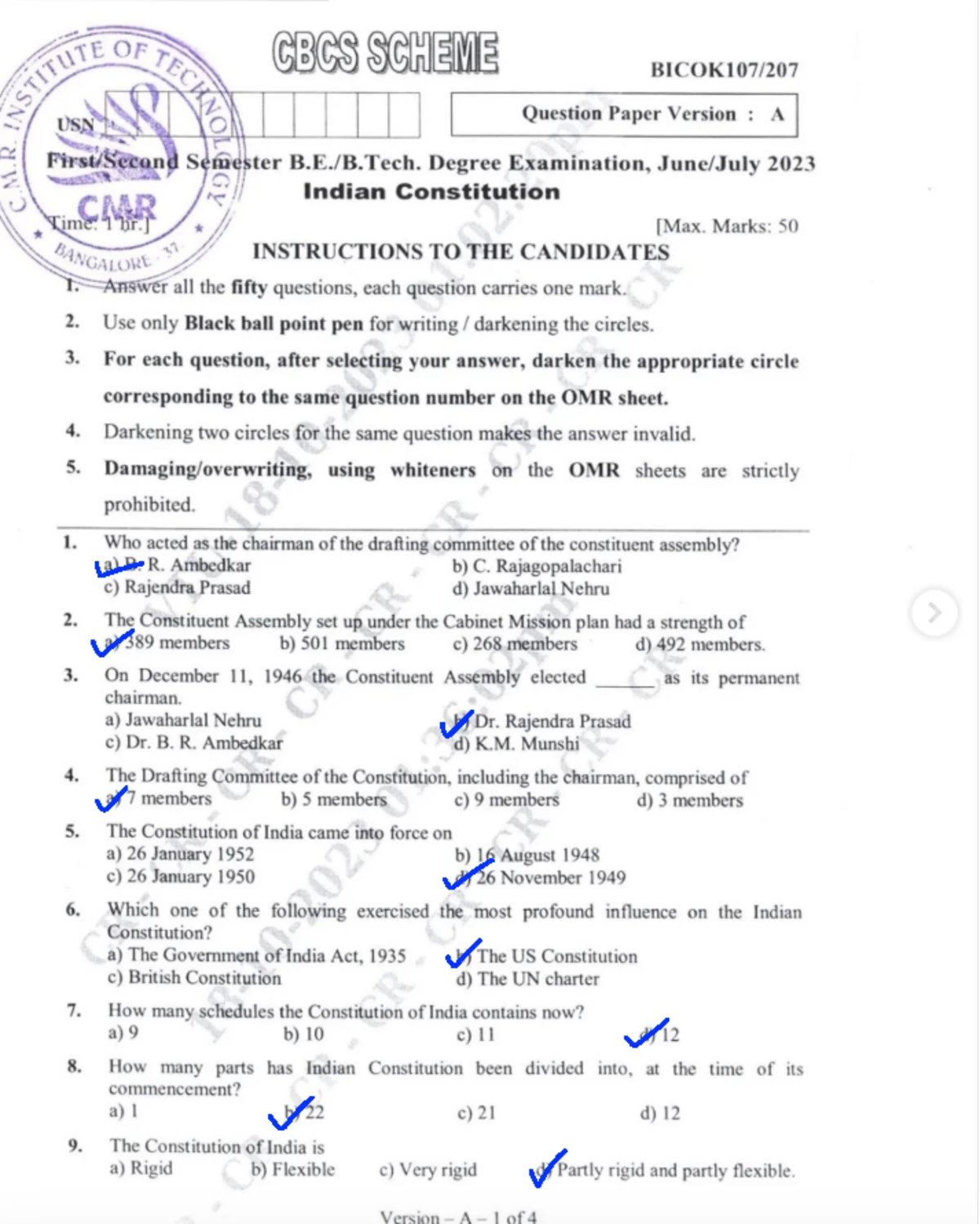 1st sem - SEE QP - 2023-1 - VTU question paper for BICOK107 - Indian ...