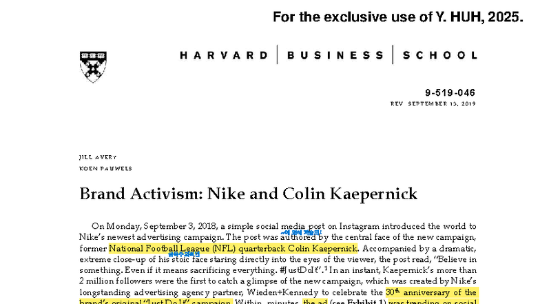 MKT 450 Case Study: Brand Activism in Nike's Kaepernick Campaign - Studocu