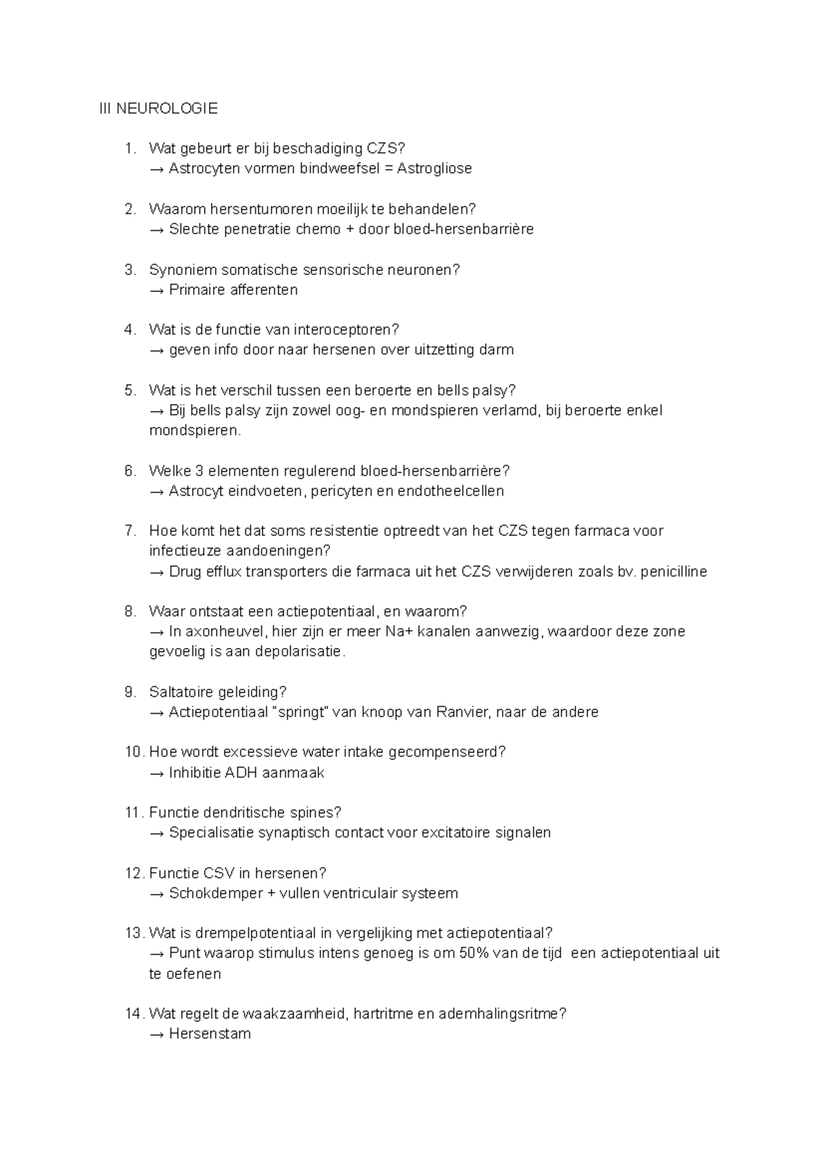 Voorbeeld toetsje patho: neurologie - III NEUROLOGIE Wat gebeurt er bij ...